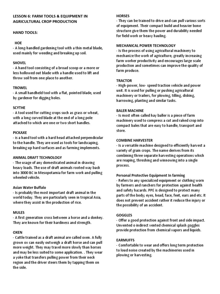 Agriculture Handout | PDF | Agricultural Machinery | Personal ...