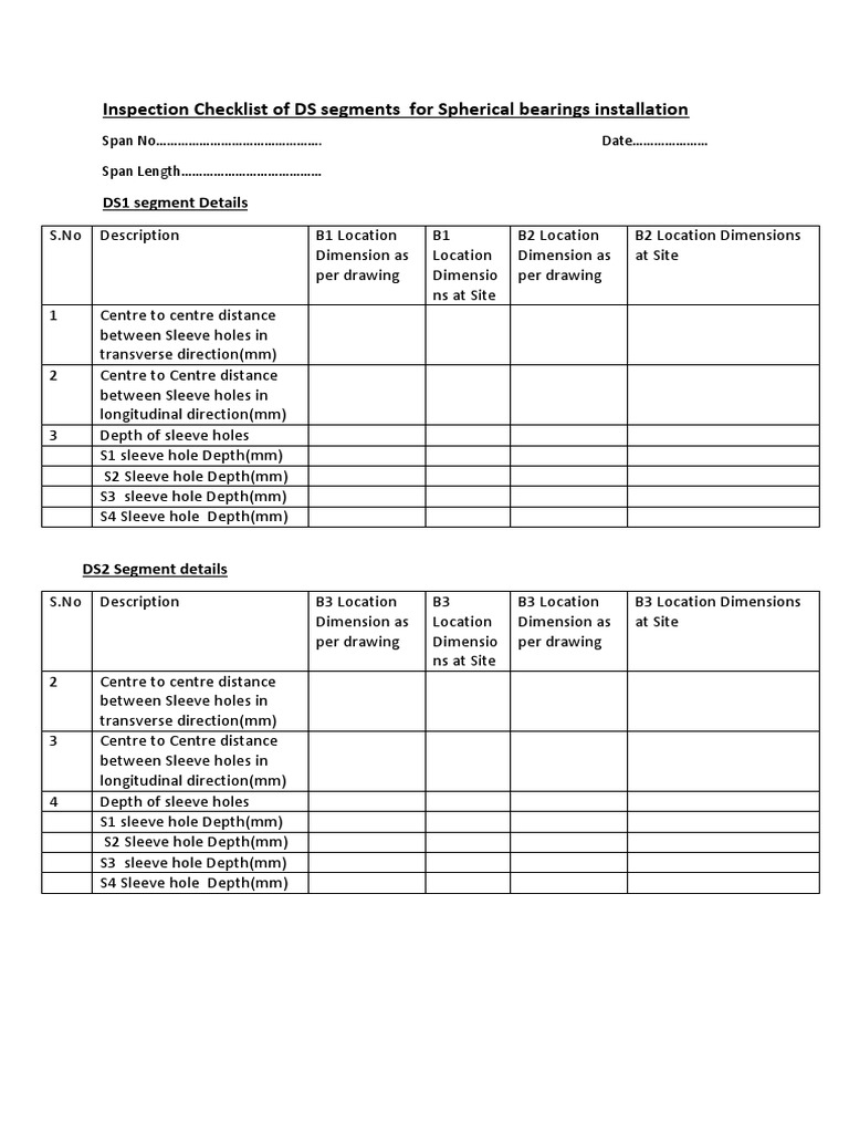 DS segment spherical bearing installation checklist | PDF