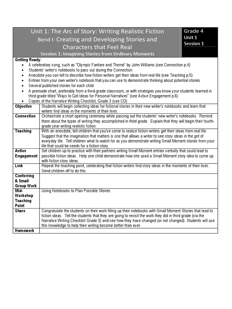 Grade 4 Unit 1 Session 1 | PDF | Narrative | Writers