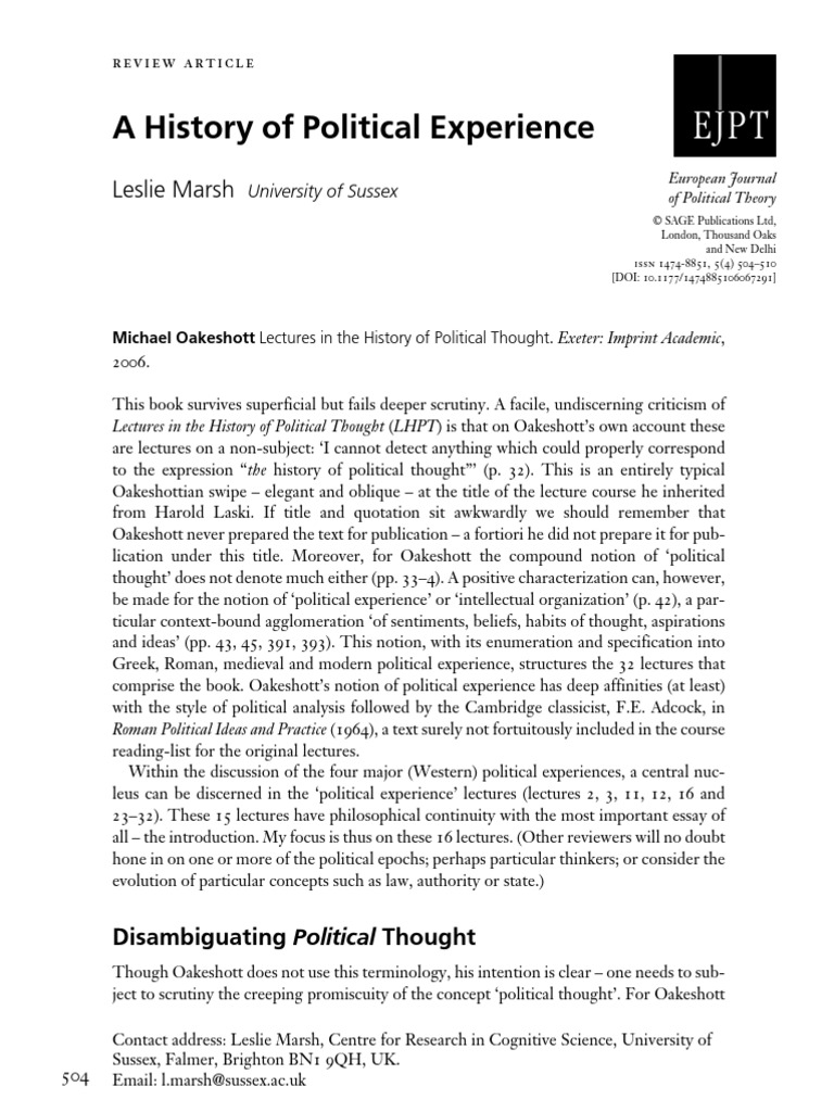 A History of Political Experience | PDF | Michael Oakeshott | Thought