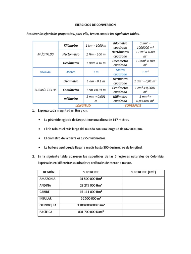 Ejercicios de Conversión | PDF | Distancia | Longitud