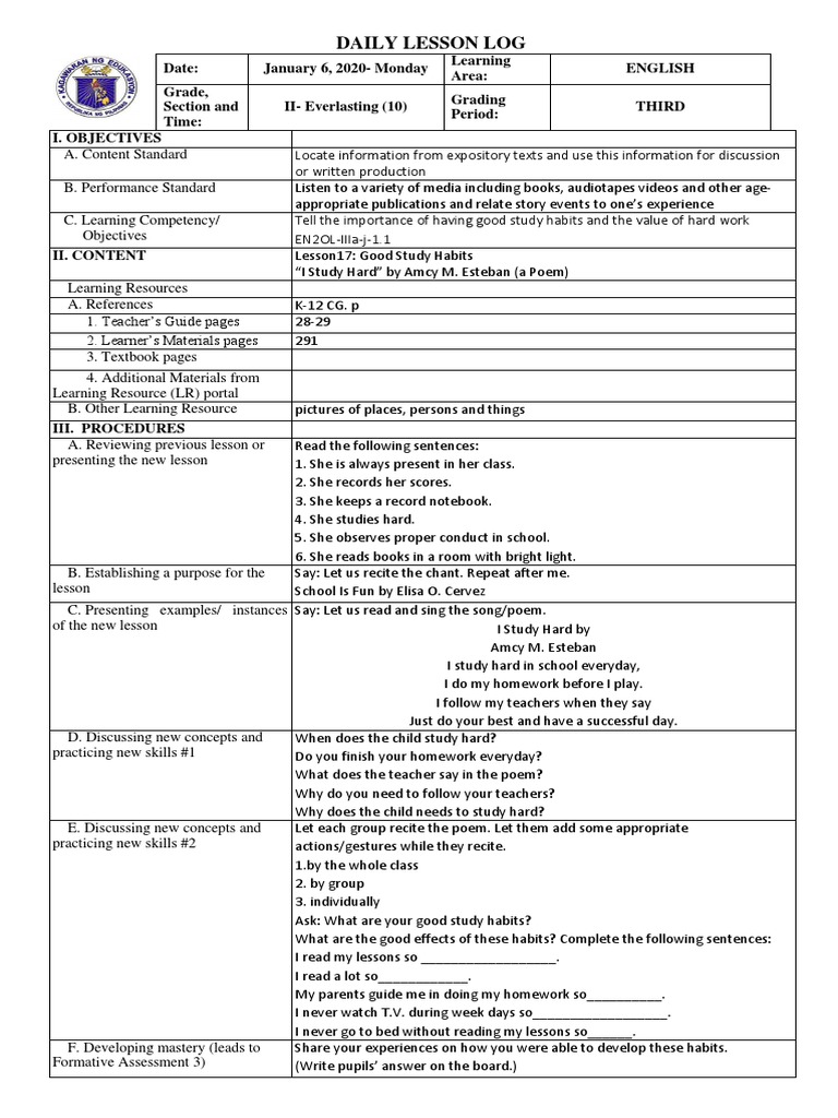 DLL Eng Q3 W5 | PDF | Learning | Teachers