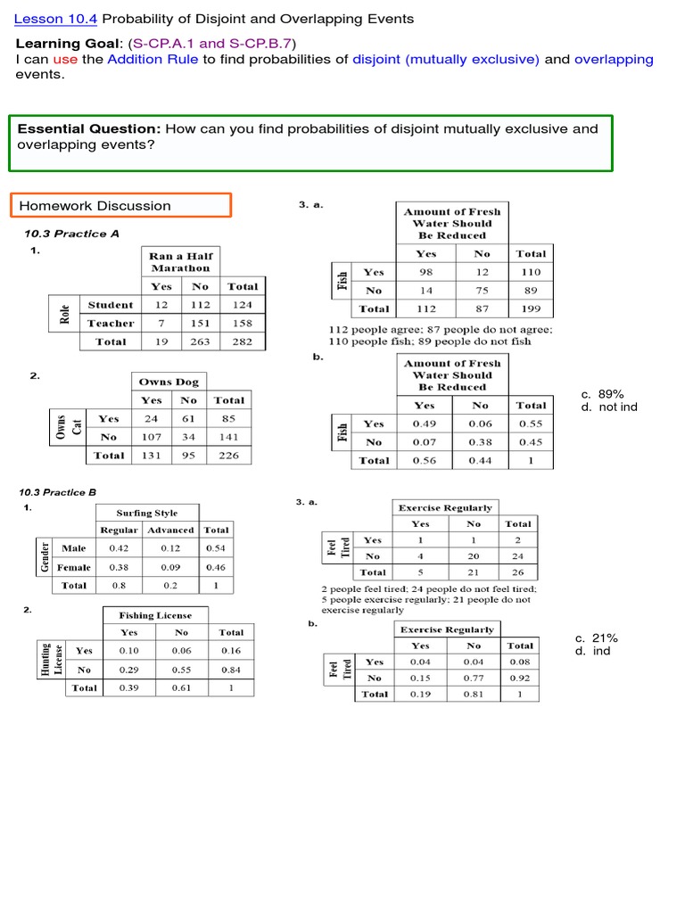 Lesson 10 4 Probability of Disjoint and Overlapping Events | PDF ...