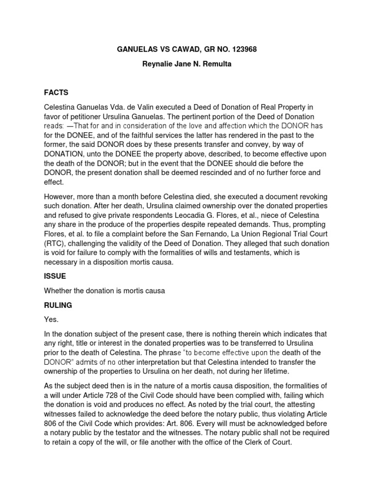 Ganuelas VS Cawed | PDF | Will And Testament | Deed