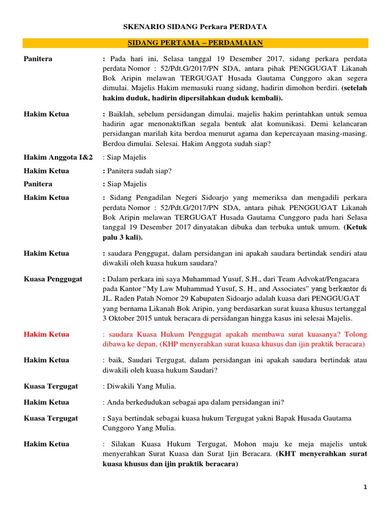 Skenario Sidang Perkara Perdata | PDF