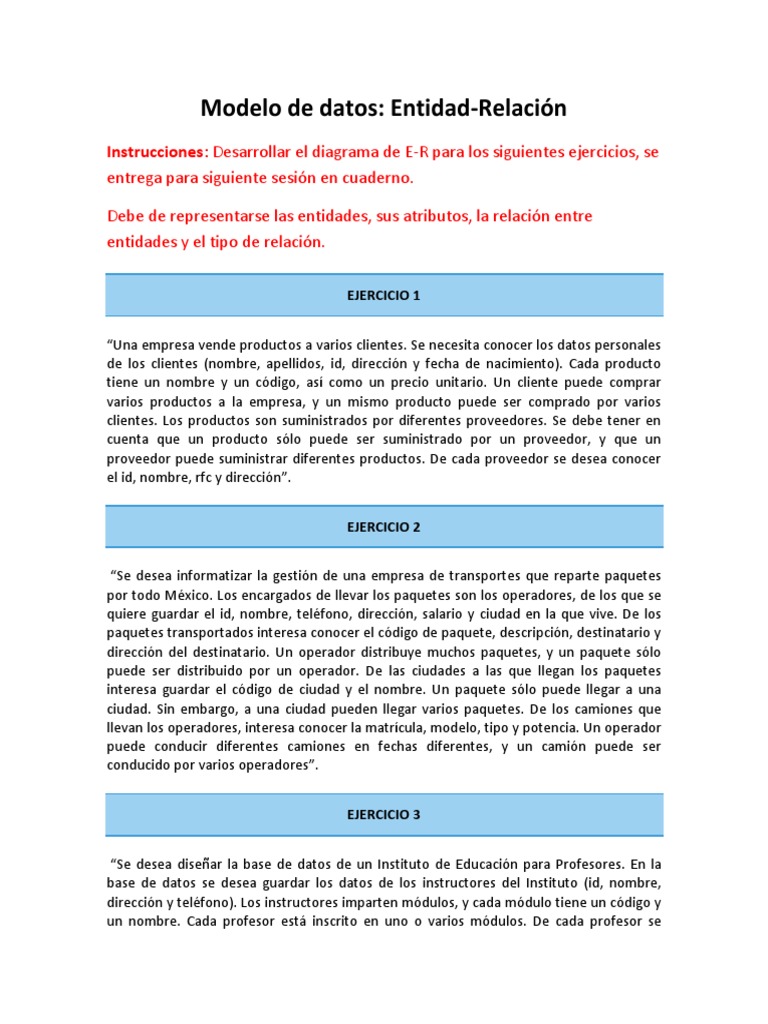 05 Ejercicios MODELO ENTIDAD - RELACION 1ra Parte | PDF | Coche | Bases de datos