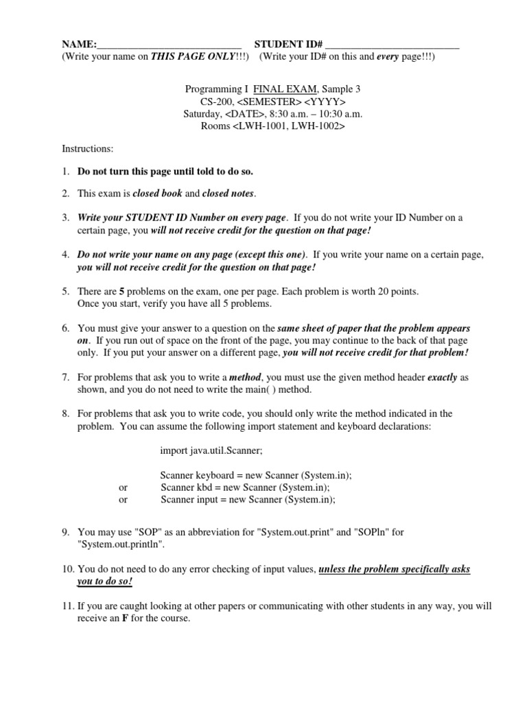 Programming I Final Exam Sample 3 | PDF | Integer (Computer Science ...