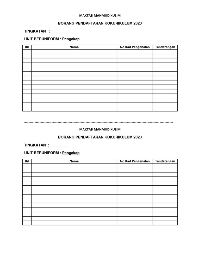 Contoh Borang Pendaftaran Uniform | PDF