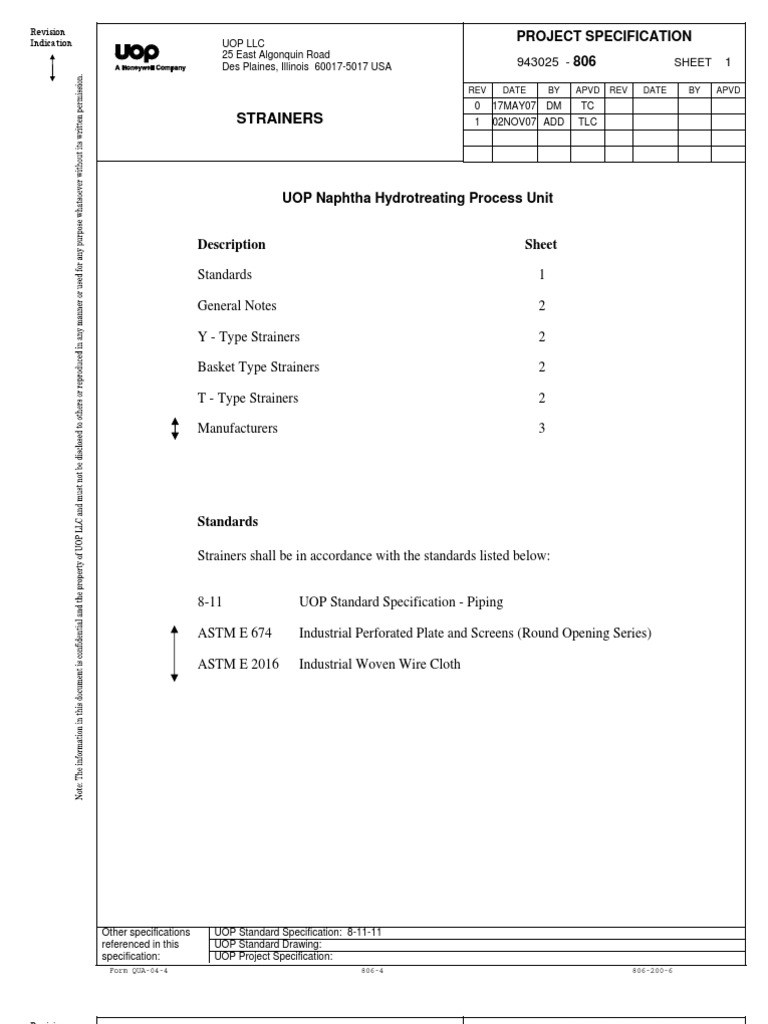 943025-806 Strainers Rev01 | PDF | Specification (Technical Standard) | Mechanical Engineering