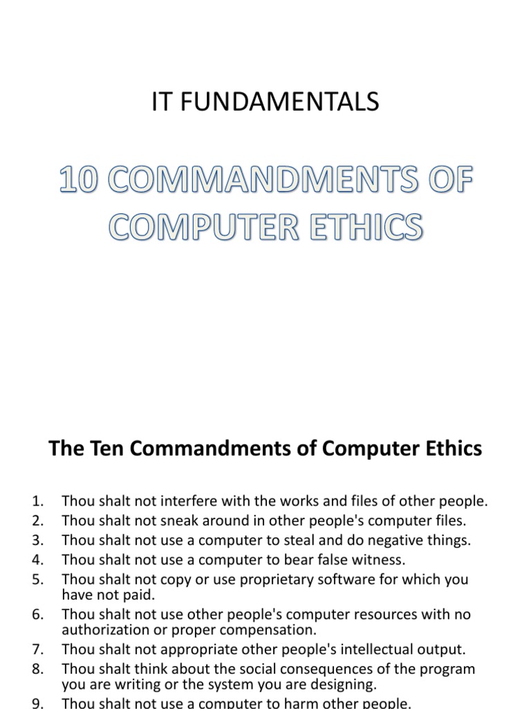 IT FUNDAMENTALS - Ten Commandments of Computer Ethics | PDF | Ten ...