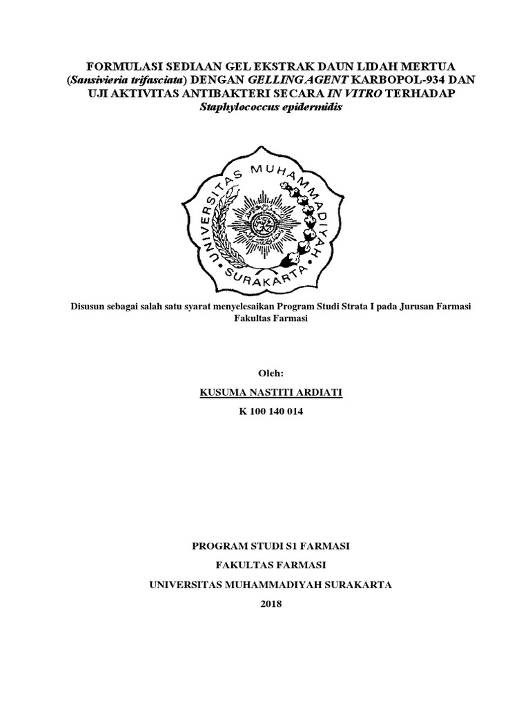 FORMULASI GEL EKSTRAK DAUN LIDAH MERTUA DENGAN KARBOPOL-934 UNTUK ...