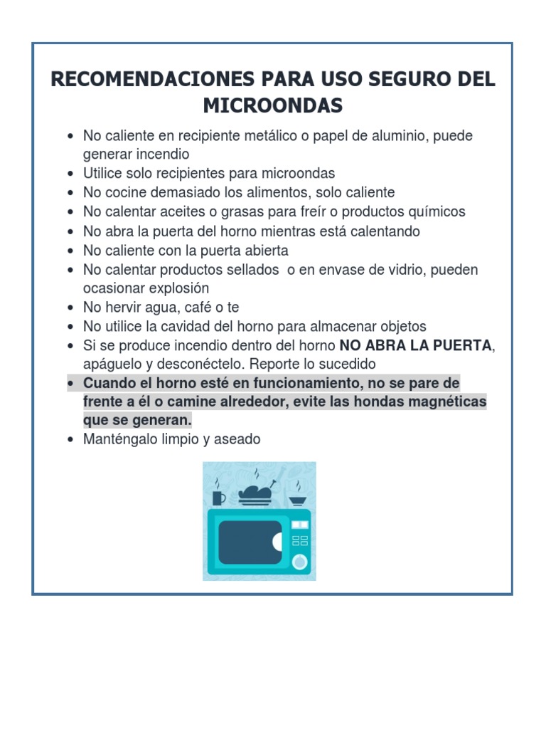 Recomendaciones para Uso Seguro Del Microondas | PDF