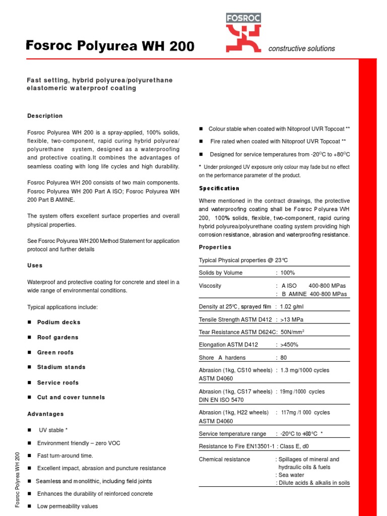 Fosroc Polyurea WH 200 | PDF | Concrete | Wear