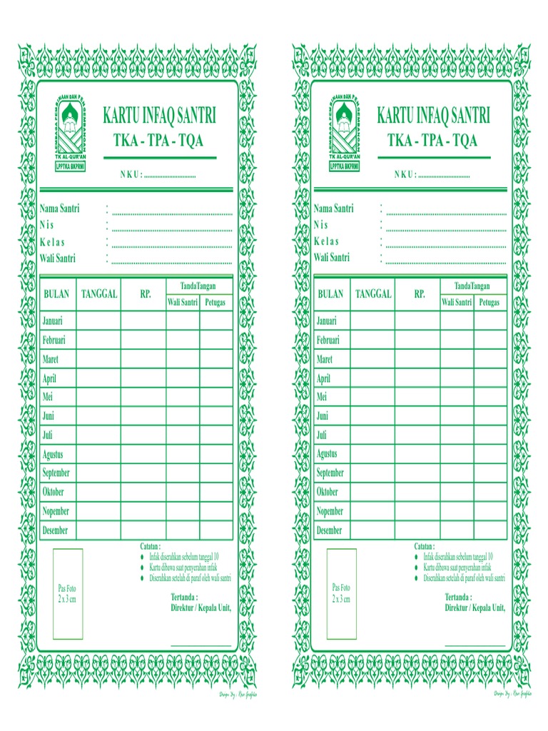 Kartu Infaq Santri untuk Sekolah | PDF
