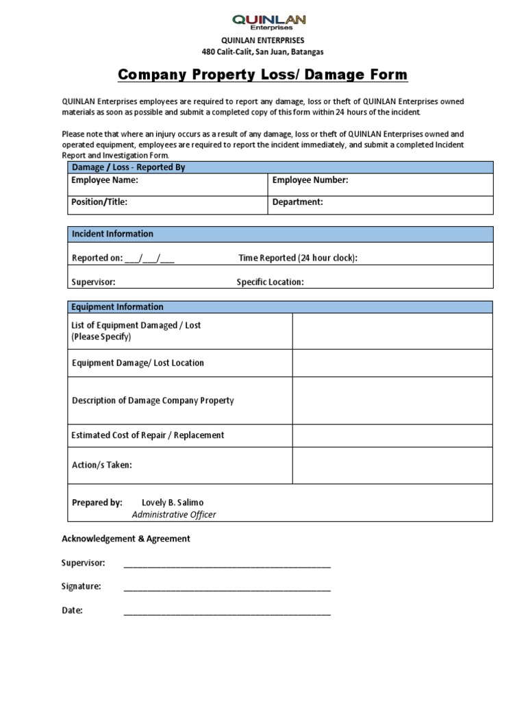 Equipment Damage Loss Report | PDF