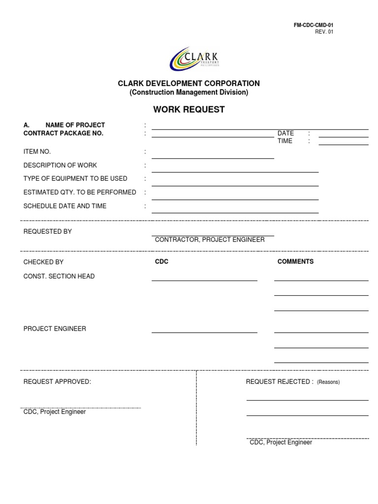FM-CDC-CMD-01 Work Request Form (EXTERNAL) REV 01 | PDF