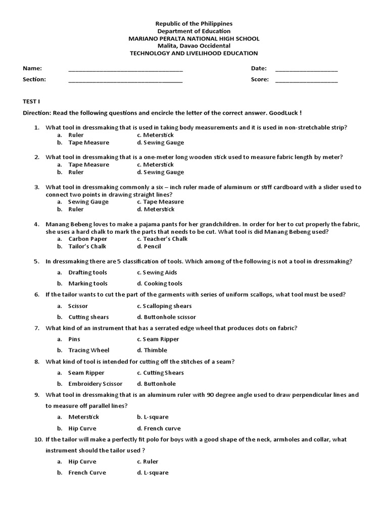 Grade 8 - 1sr Grading TLE | PDF | Sewing | Embroidery