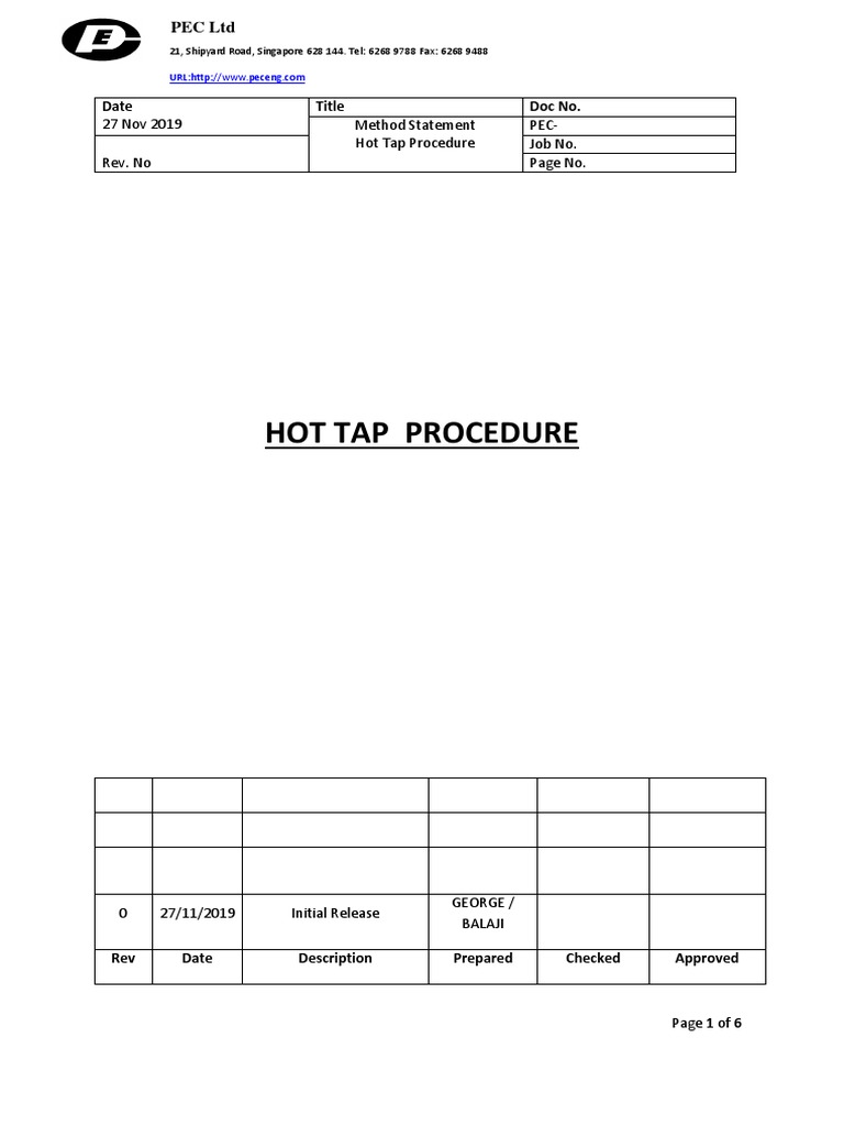 Hot Tap Procedure | Download Free PDF | Welding | Construction