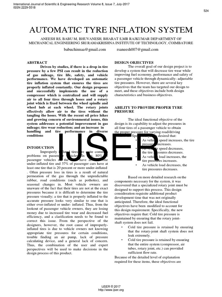 Automatic Tyre Inflation System | PDF | Tire | Mechanical Engineering