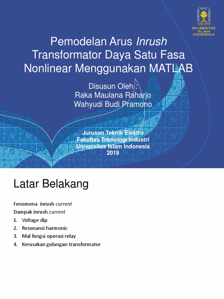 Pemodelan Transformator Daya Satu Fasa Nonlinear Menggunakan MATLAB | PDF