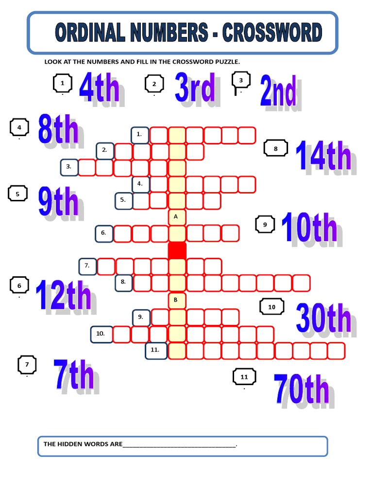 Ordinal Numbers Crosswords - 12231 | PDF