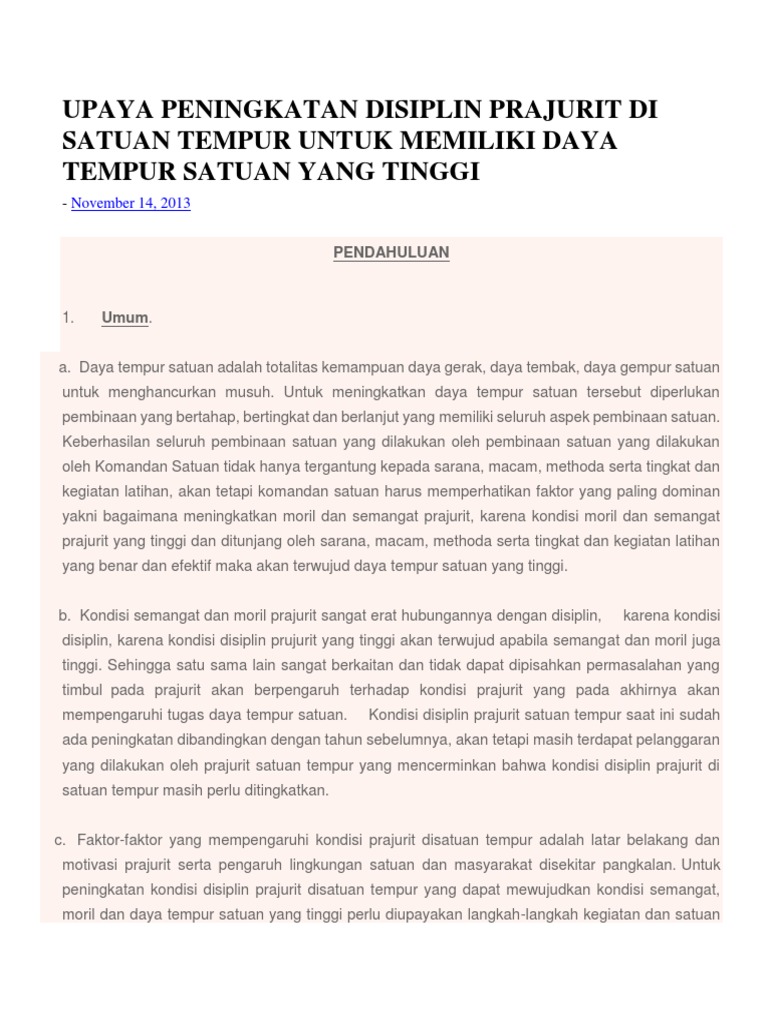Upaya Peningkatan Disiplin Prajurit Di Satuan Tempur Untuk Memiliki ...