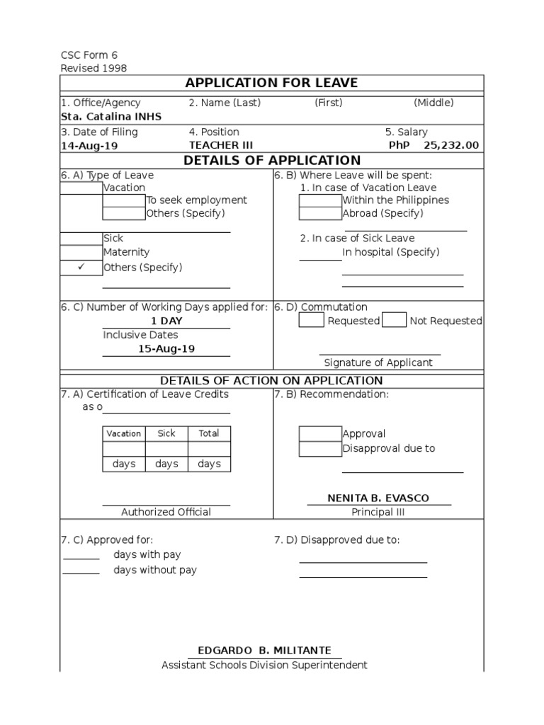 CSC Form 6 Leave Form-New-2019 | PDF | Leave Of Absence | Labor