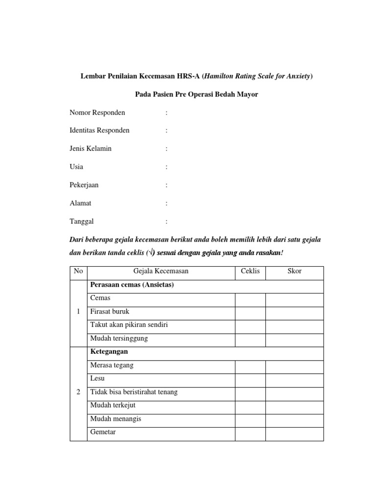 Penilaian Kecemasan Pasien Pre Operasi | PDF
