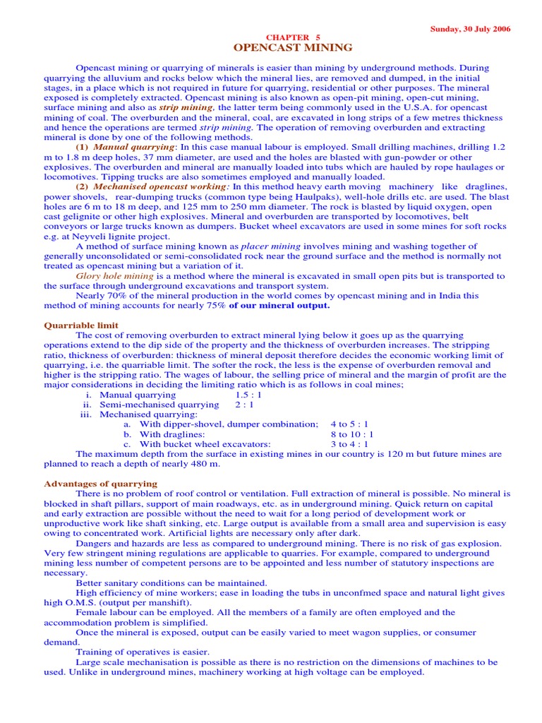 Opencast mining methods and advantages | PDF | Coal Mining | Surface Mining