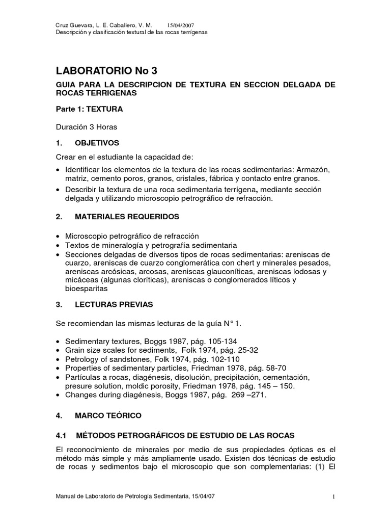 Lab N°3 Texturalclastic Secc | PDF | Estrato | Roca (geología)