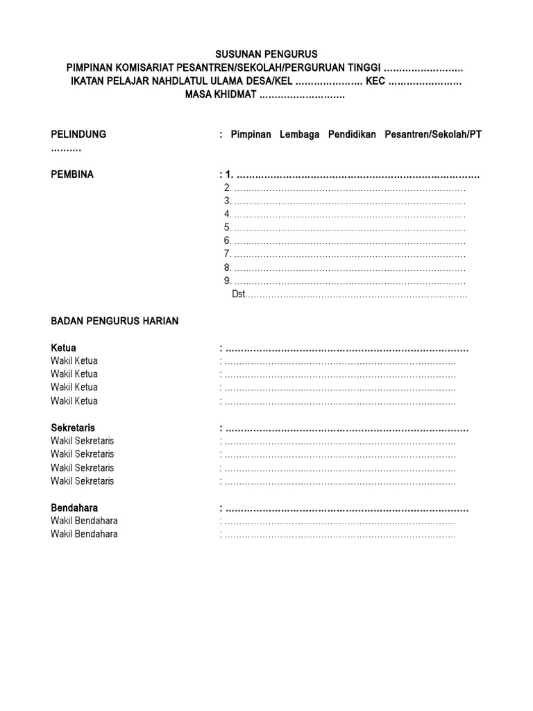 E - Form Susunan Pengurus PK IPNU | PDF