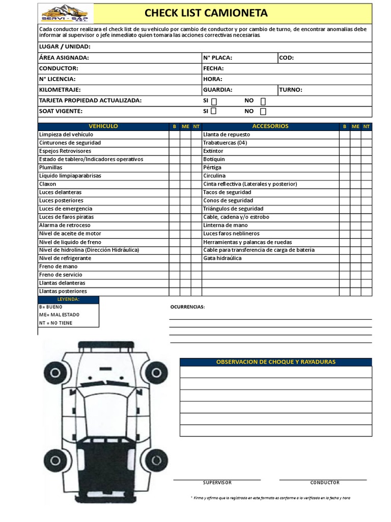 FORM-SSO-034 Check List Equipos COASTER Y LIVIANOS | PDF | Vehículos de ...