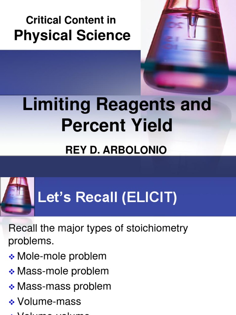 Limiting Reagents and Percent Yield | PDF | Stoichiometry | Mole (Unit)