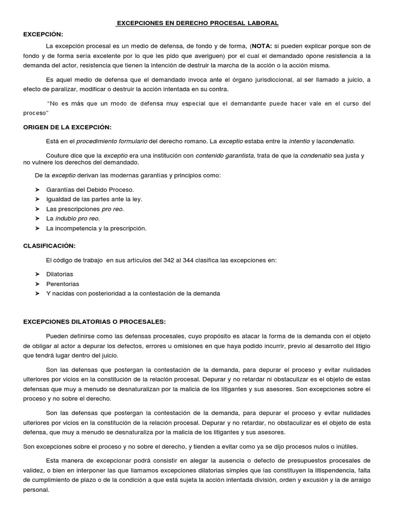 Excepciones en Derecho Procesal Laboral | PDF | Apelación | Sentencia (ley)