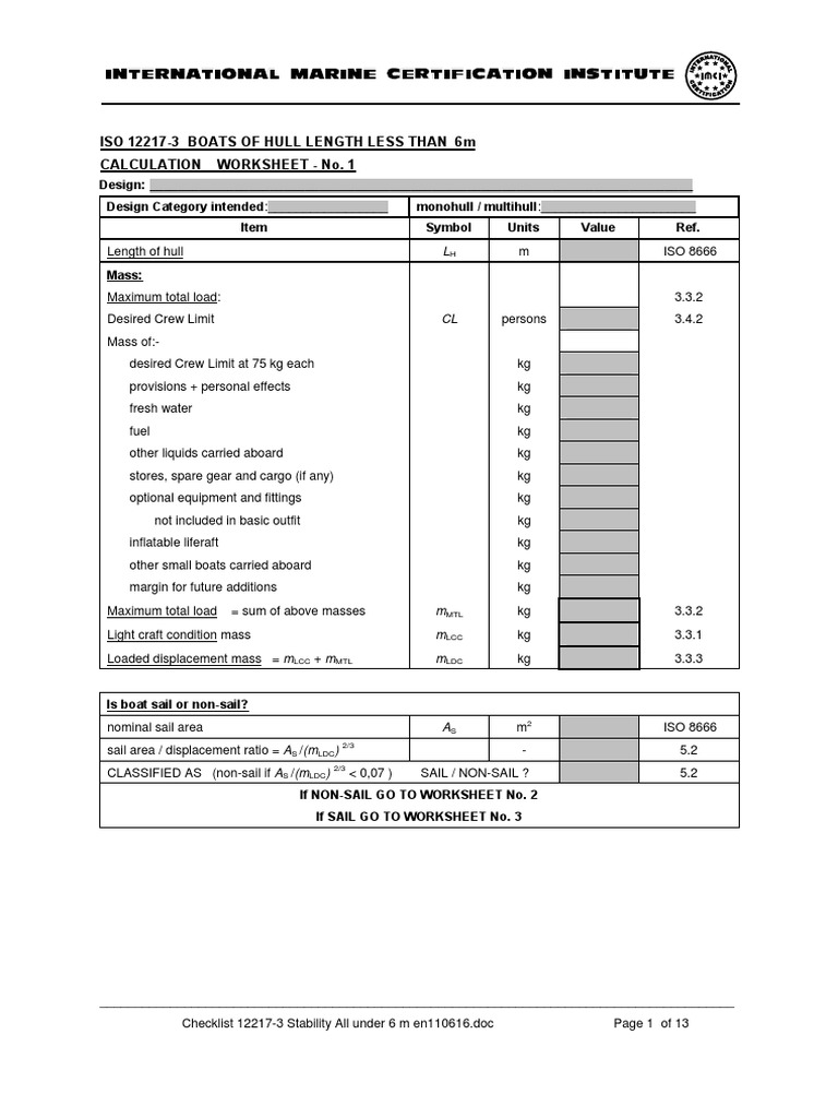 Checklist 12217-3 Stability All Under 6 M En110616 | PDF | Buoyancy ...