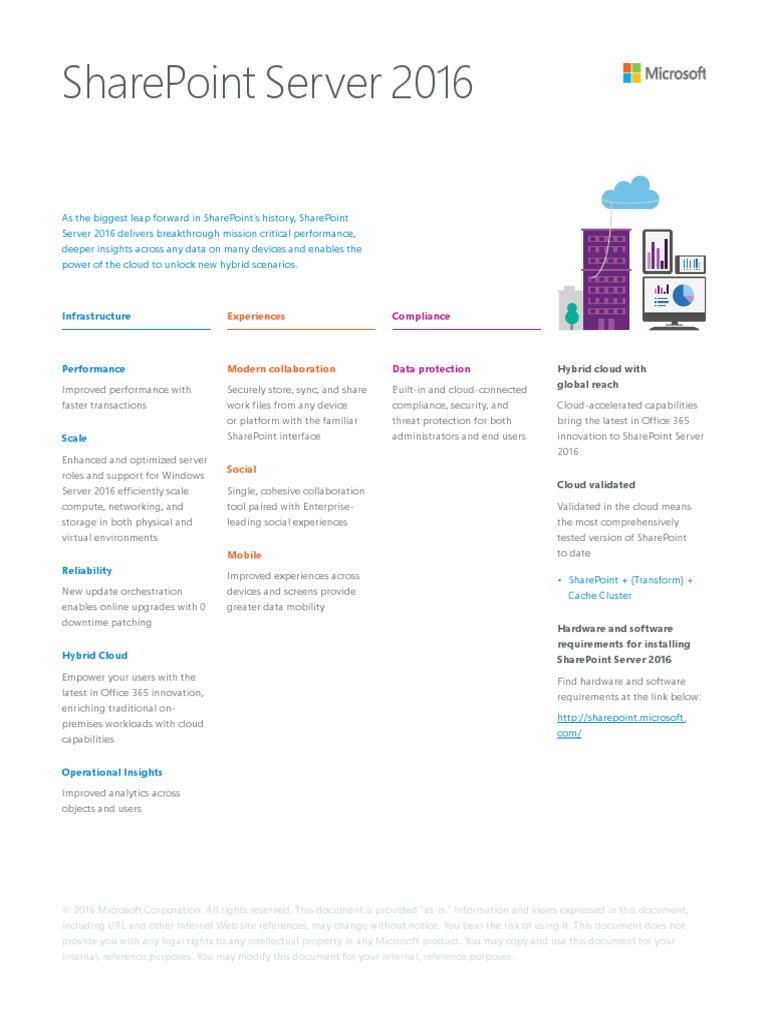 SharePoint Server 2016 Datasheet PDF | PDF | Share Point | Office 365