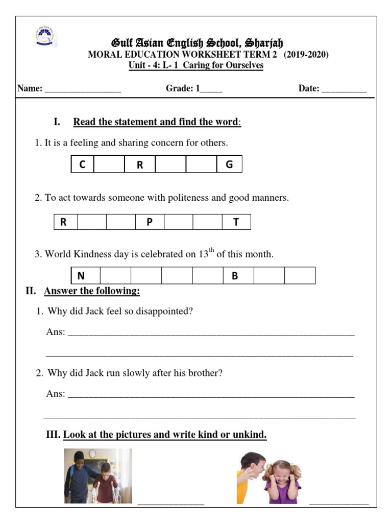 2199 - Moral Edn Term-2 Worksheets | PDF