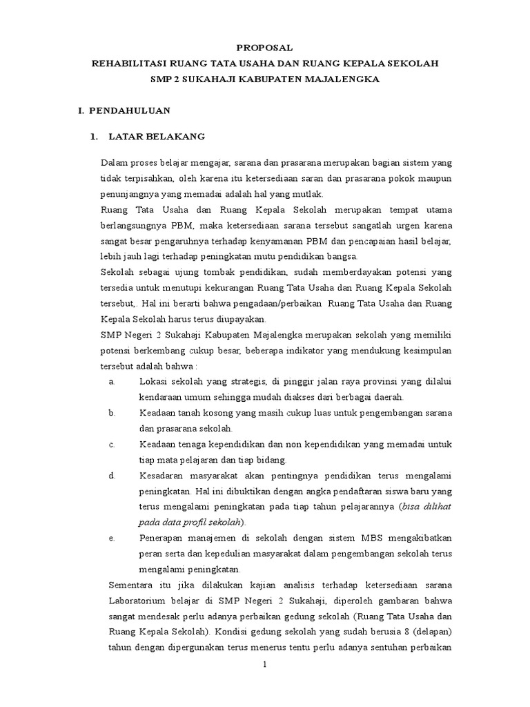 PROPOSAL PERBAIKAN Ruang Tata Usaha Dan Ruang Kepala Sekolah | PDF | Karier & Perkembangan | Bisnis