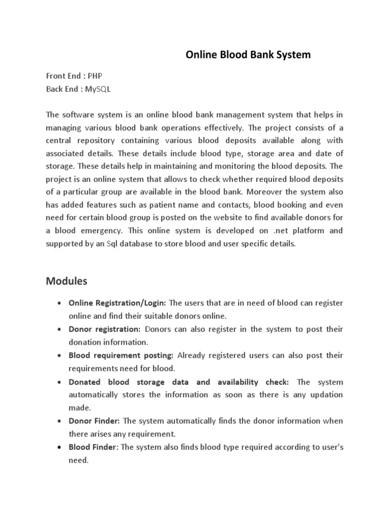 Online Blood Bank Management System | PDF | Blood Donation | Computer ...