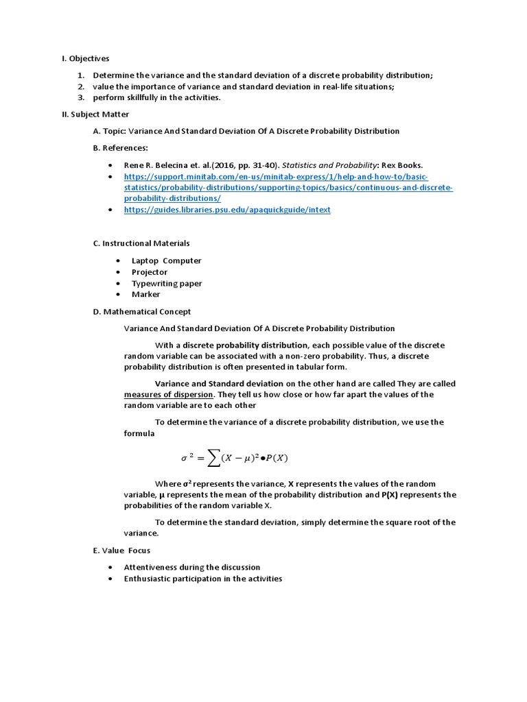 Variance and Standard Deviation Lesson Plan | PDF | Variance | Standard ...