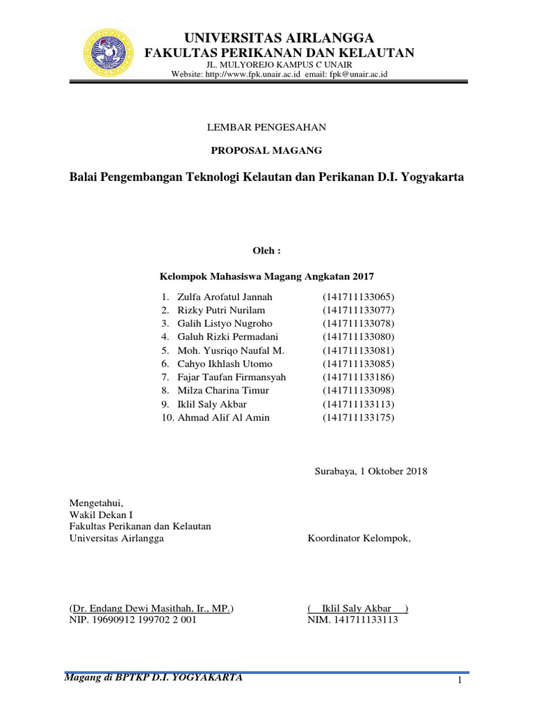 Pengajuan Proposal Magang Fakultas | PDF