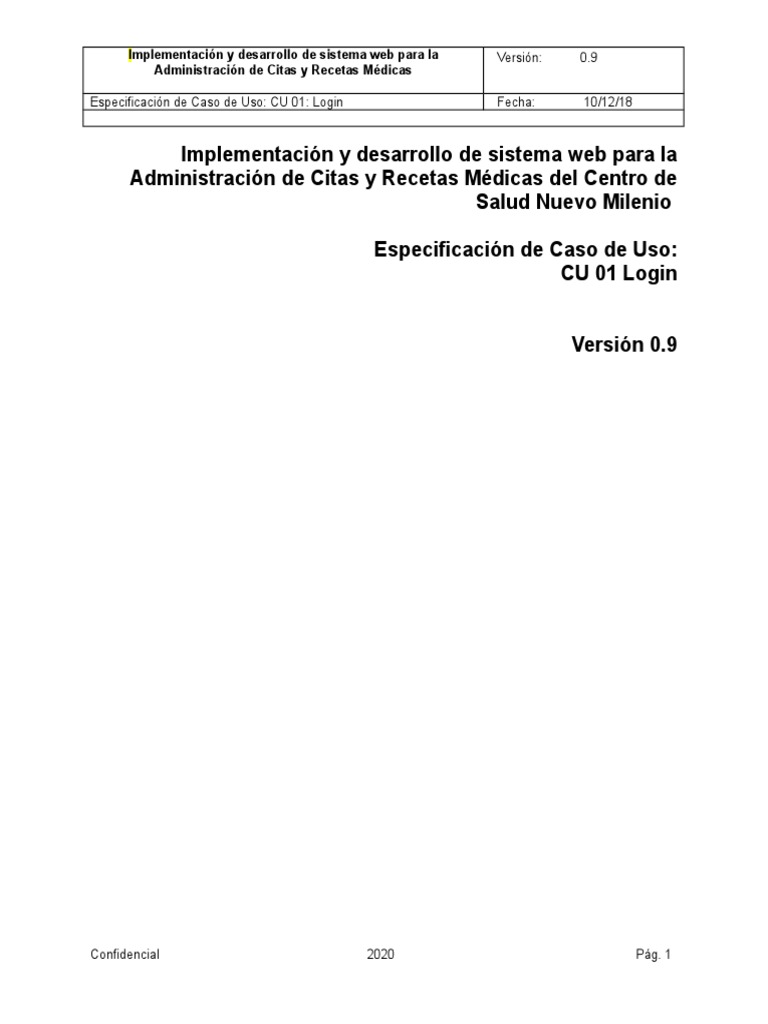 Especificacion de Caso de Uso 01 Login | PDF | Usuario (informática ...