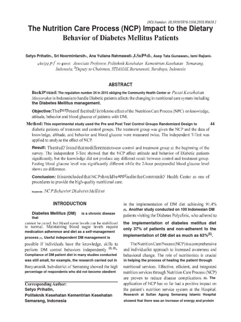Jurnal Implementasi NCP Pada DM | PDF | Nutrition | Diet & Nutrition
