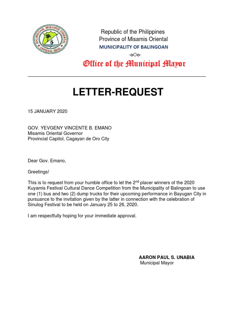 Letter Request For Gov Emano | PDF