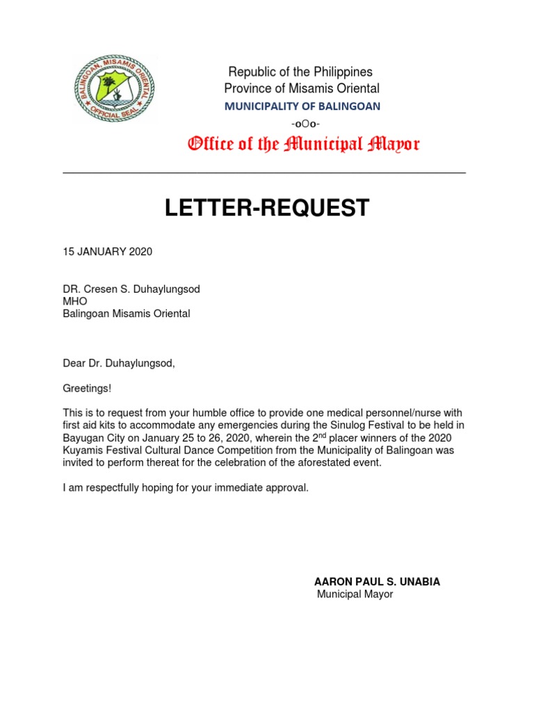 Letter Request For Dr. Duhaylungsod | PDF
