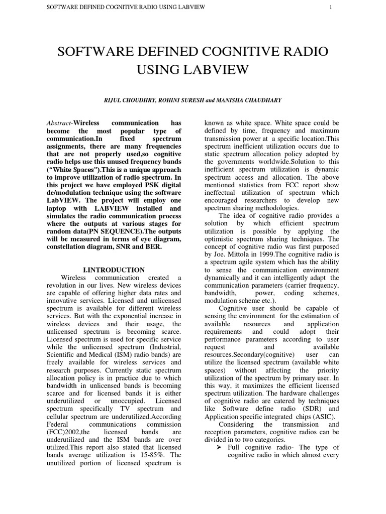 Software Defined Cognitive Radio Using Labview-Ieee Format | PDF | Cognitive Radio | Software ...