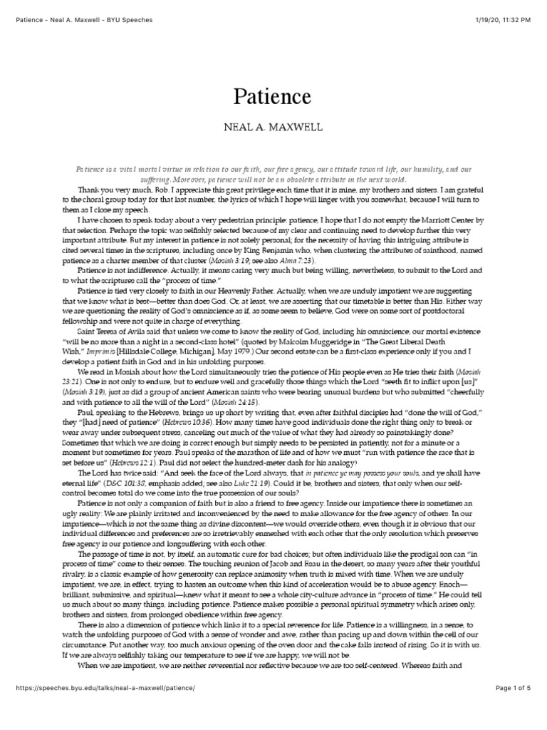 Patience - Neal A. Maxwell - BYU Speeches | PDF | Patience | Photosynthesis
