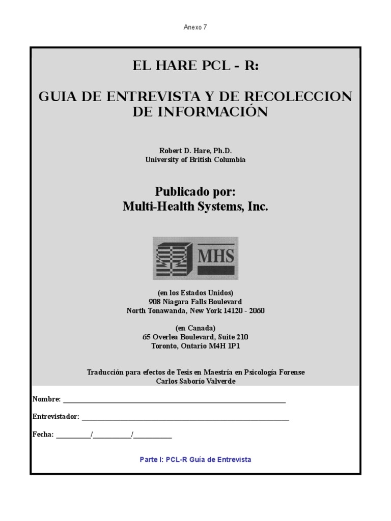Entrevista Del PCL-R Original | PDF | Adultos | La dependencia de ...