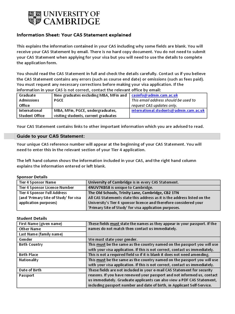 Your Cas Statement Explained | PDF | Travel Visa | Fee