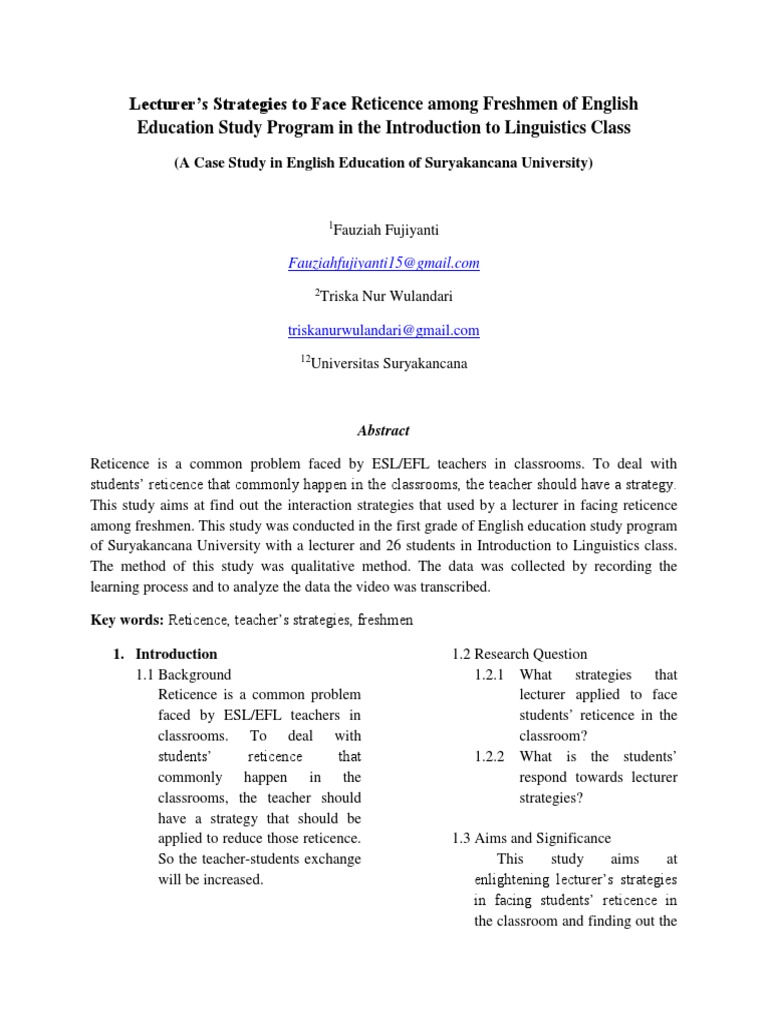 Strategies to Address Student Reticence | PDF | English As A Second Or ...
